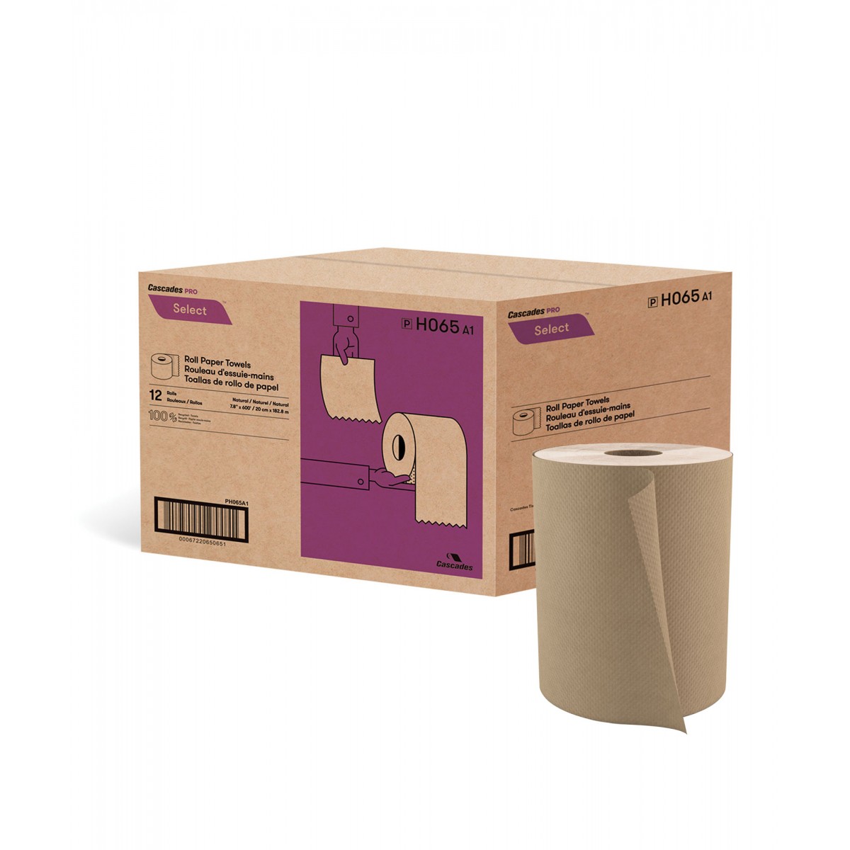 Papier essuie-mains - largeur de 7,8" (19,8 cm) - Rouleau de 600' (182 ...
